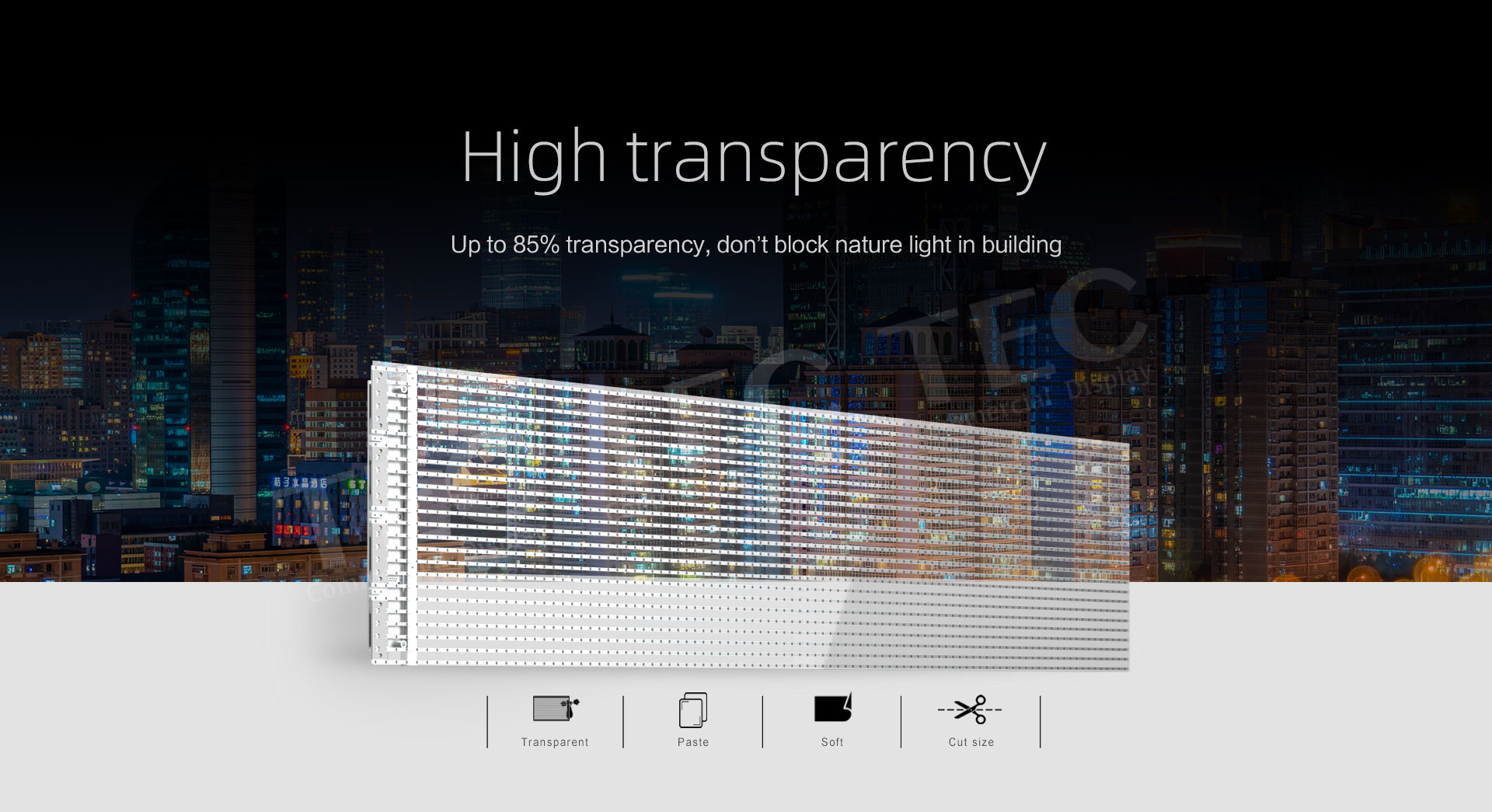 Glass adhesive film led screen, transparent soft film led display