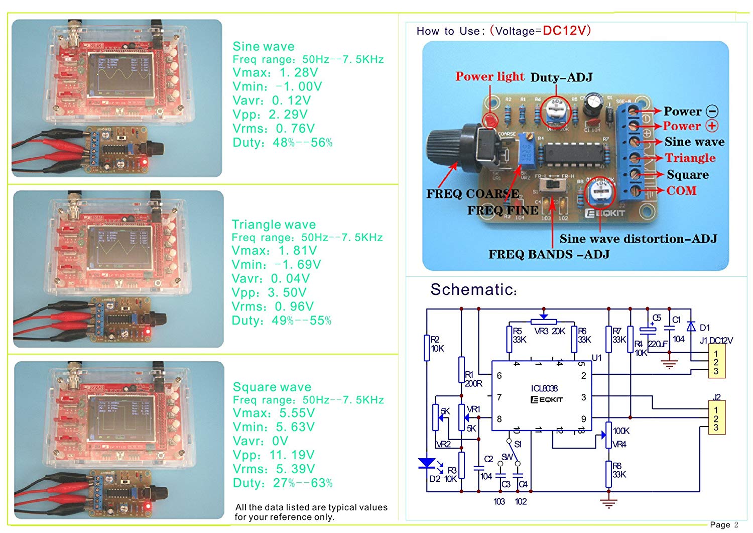 ICL8038 Monolithic Function Signal Generator Module DIY Kit Sine Square ...